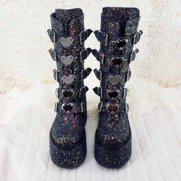 Demonia | Shoes | Cyber Gothic Punk Platform Glitter Mid Calf Boots ...